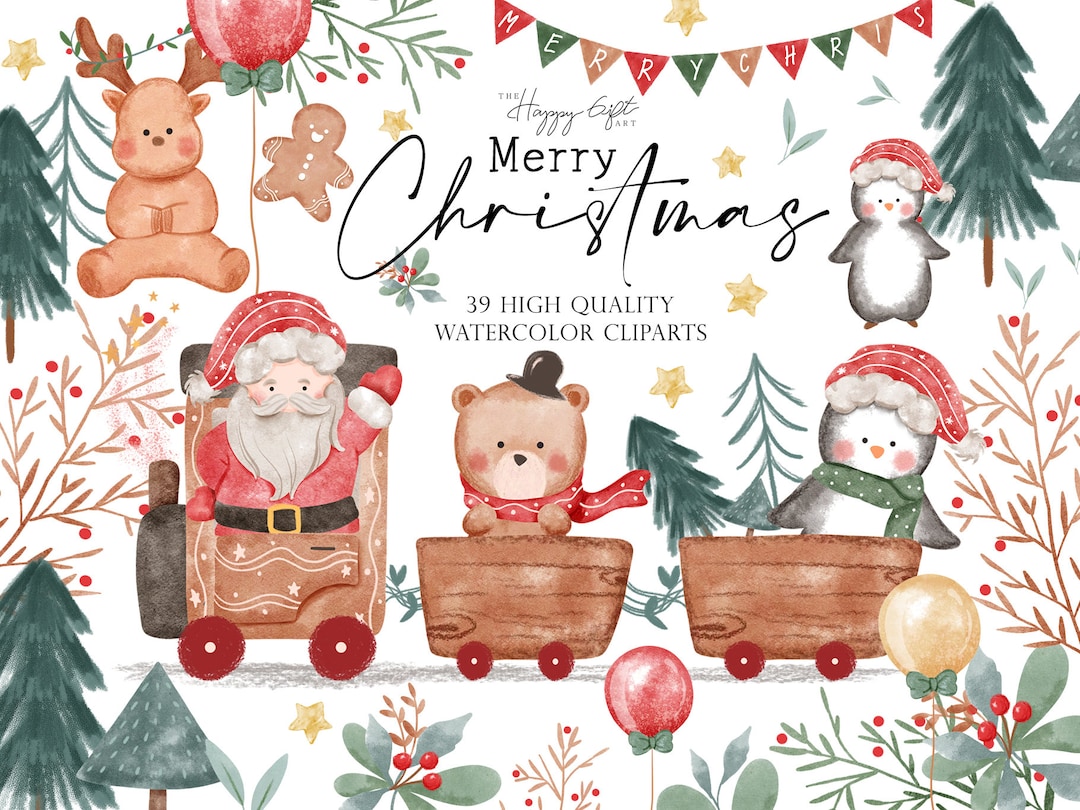 Christmas Watercolor Clipart, Santa Claus Clipart, Christmas PNG ...