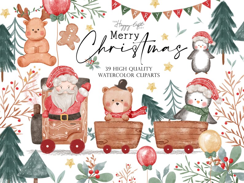 Christmas Watercolor Clipart Santa Claus Clipart Christmas - Etsy