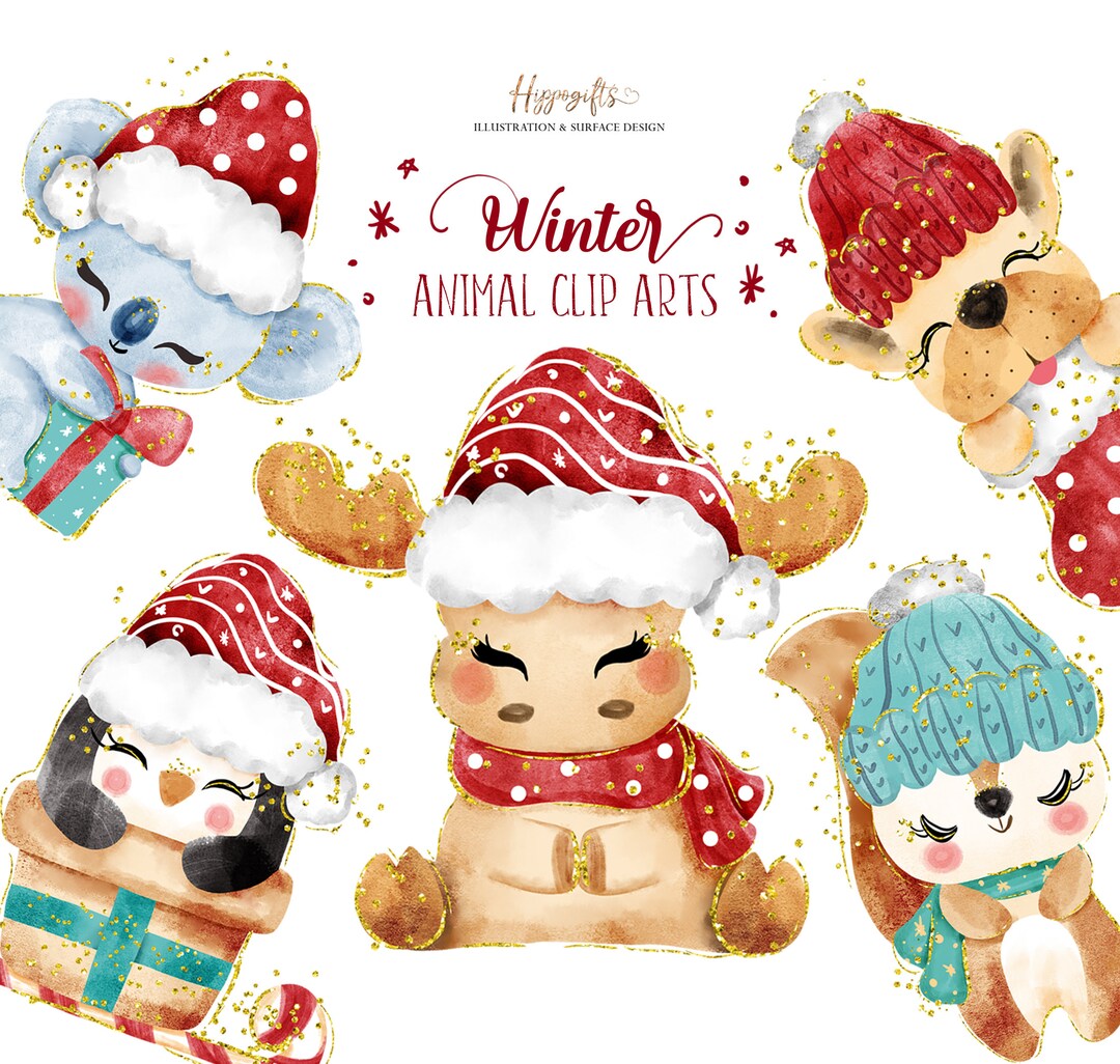 Winter Christmas Animal Clip Arts,christmas Animal Illustration,penguin ...