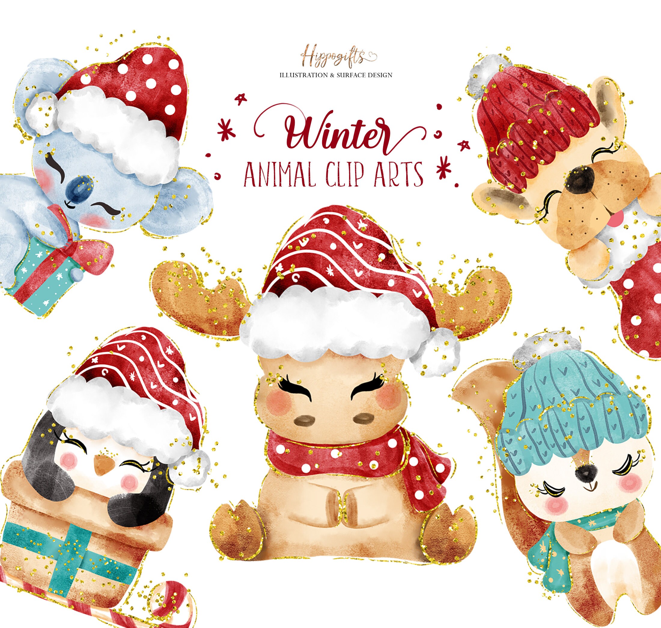 Winter Christmas Animal Clip Artschristmas Animal - Etsy