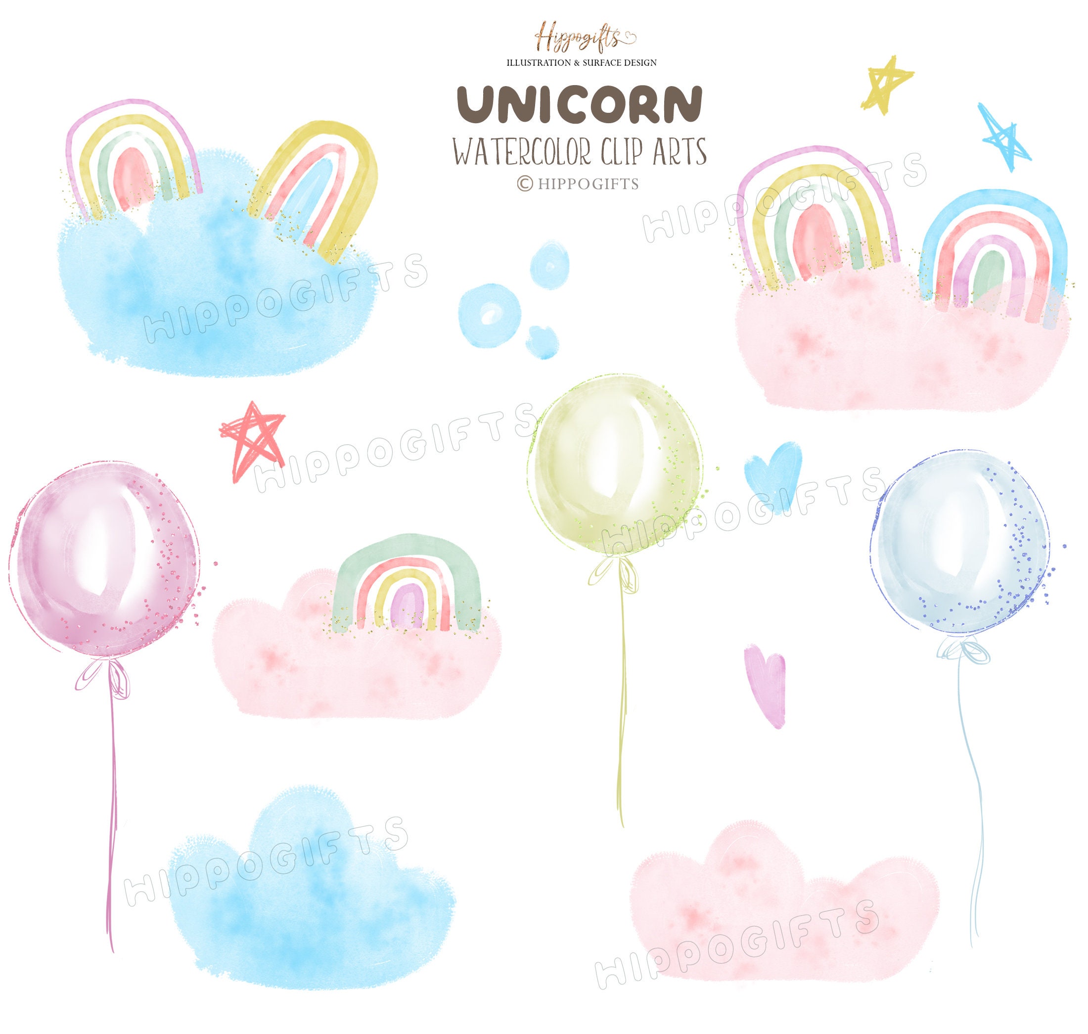 Watercolor Unicorn Clip Artsunicorn Illustrationwatercolor | Etsy