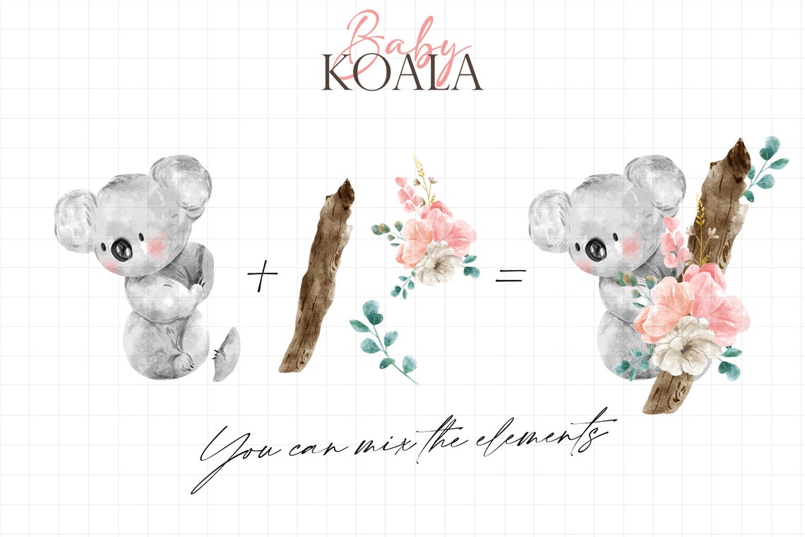 Baby Koala Watercolor Cliparts, Australia, Koala, Watercolor Floral ...
