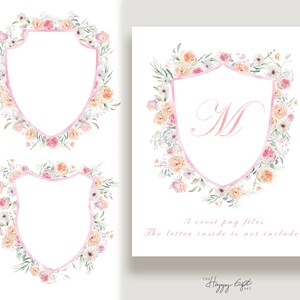 Floral Crest Watercolor Clipart - Baby Shower Crest Clipart - Pink ...