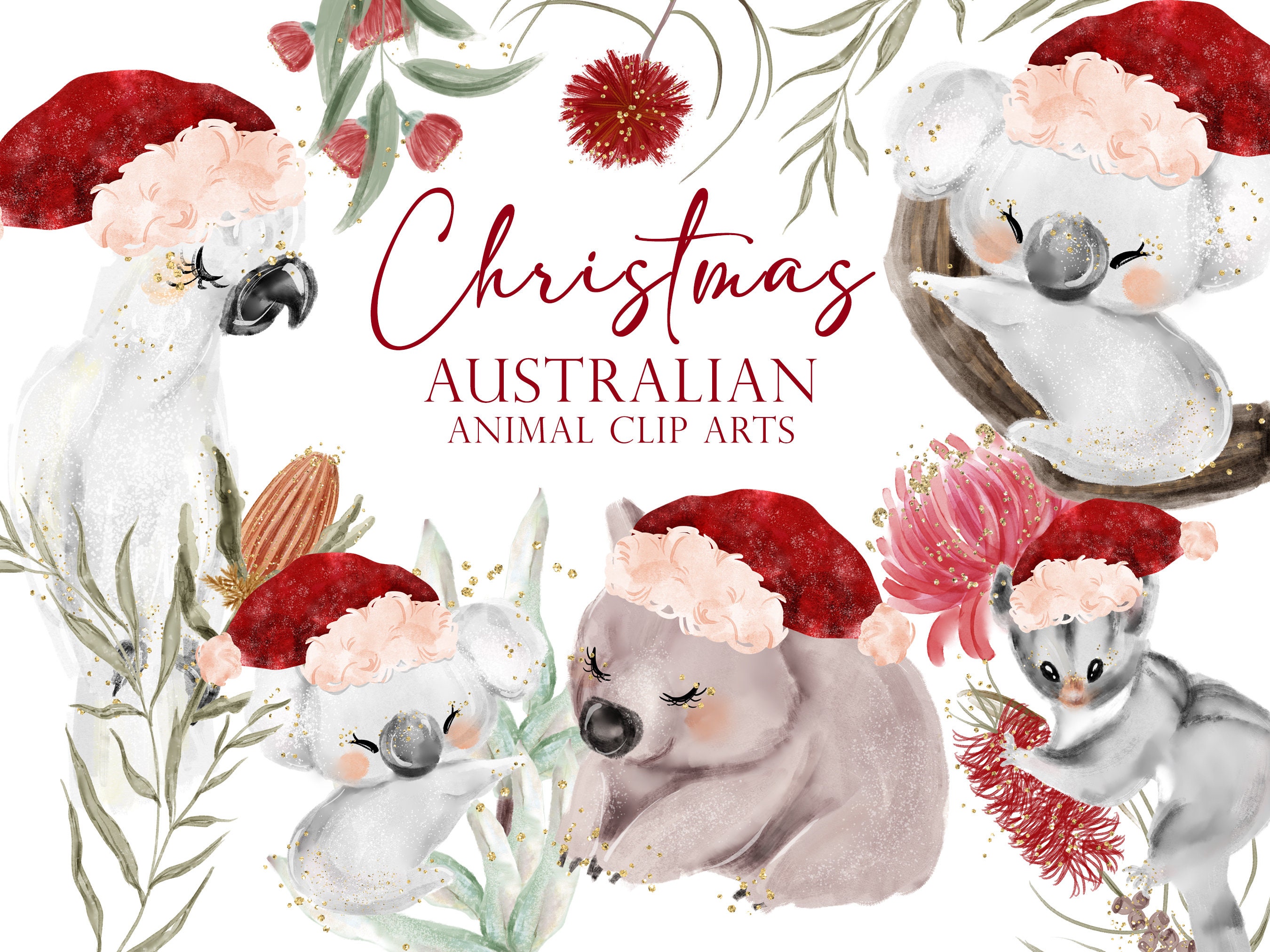 Christmas Australian Animals Clipart Australian Amimals - Etsy Australia