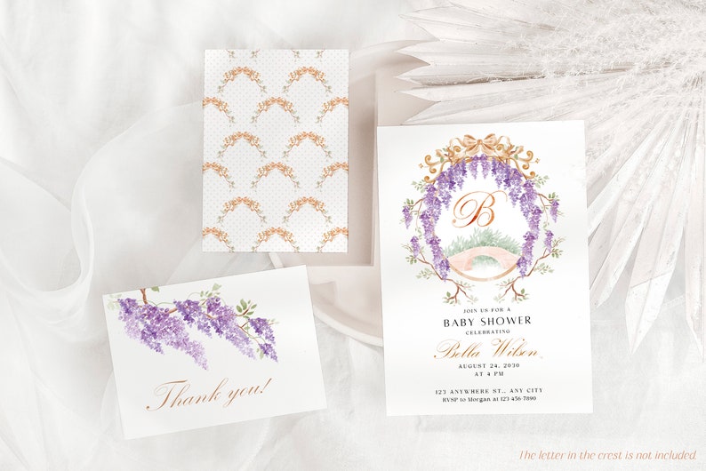 Grandmillennial Wisteria Flower Illustrations - Wedding Crest - DIY ...