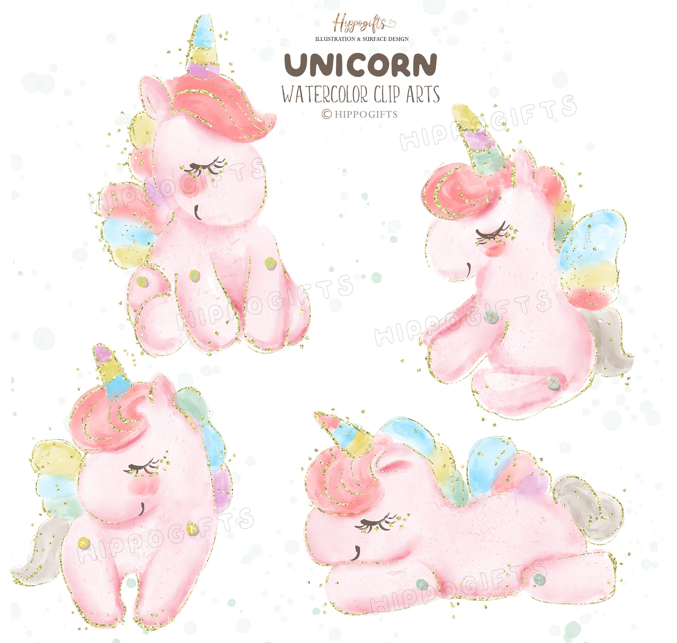 Watercolor Unicorn Clip Artsunicorn Illustrationwatercolor | Etsy