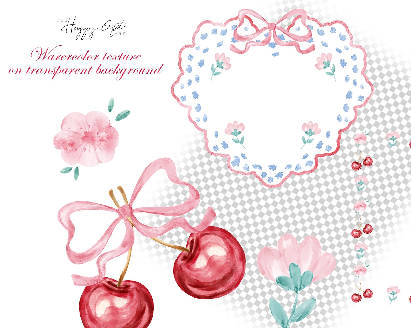 Coquette Cherry Watercolor Clip Art DIY Watercolor Clip Art Baby Shower ...