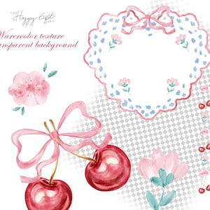 Coquette Cherry Watercolor Clip Art DIY Watercolor Clip Art Baby Shower ...