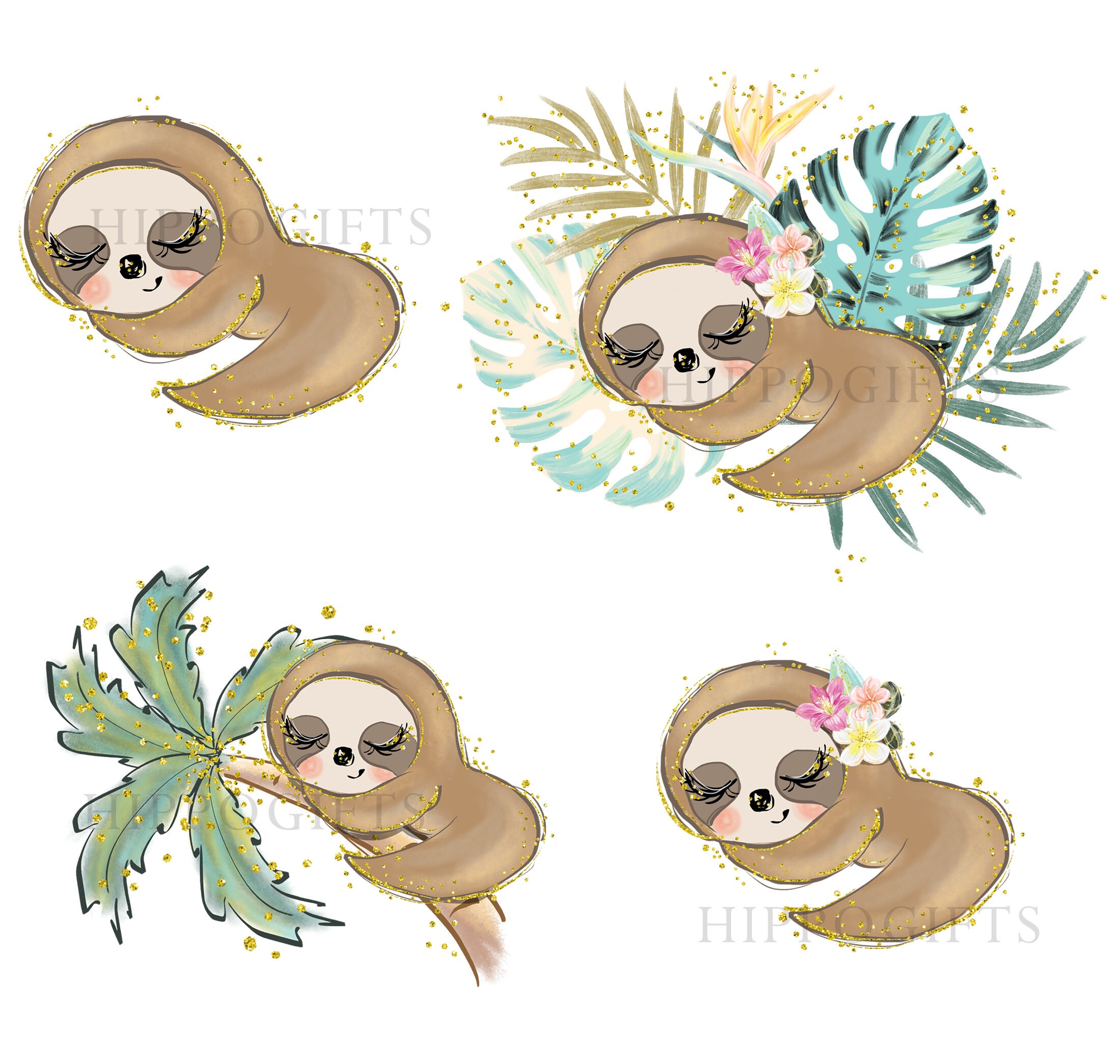 Tropical Sloth Clipart Sloth Clipart - Etsy