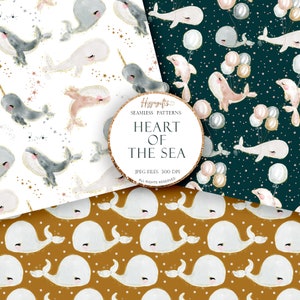 Watercolor Whale Digital Papers,sealife Pattern,fish Pattern,dolphin ...