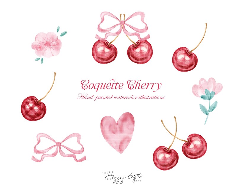 Coquette Cherry Watercolor Clip Art DIY Watercolor Clip Art Baby Shower ...
