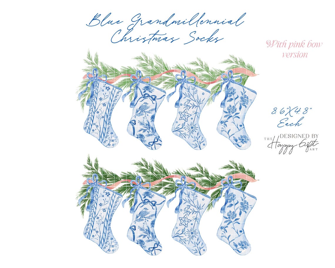 Christmas Chinoiserie Blue Socks Clipart - Christmas Socks PNG ...