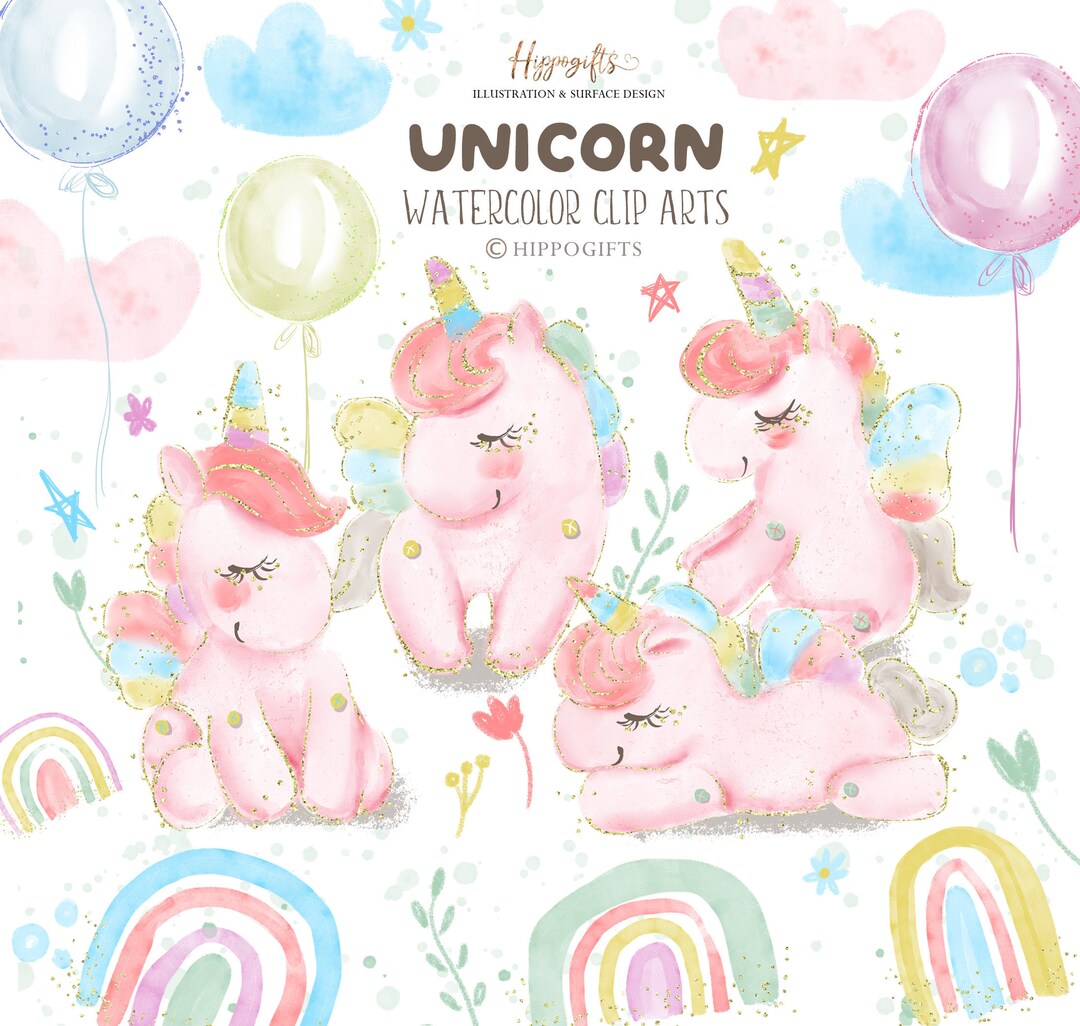 Watercolor Unicorn Clip Arts,unicorn Illustration,watercolor Rainbow ...