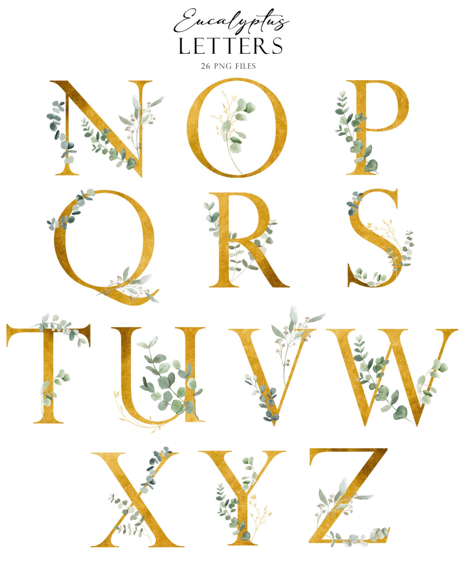 Eucalyorus Alphabet Clip Art Gold Alphabet Clip Art - Etsy