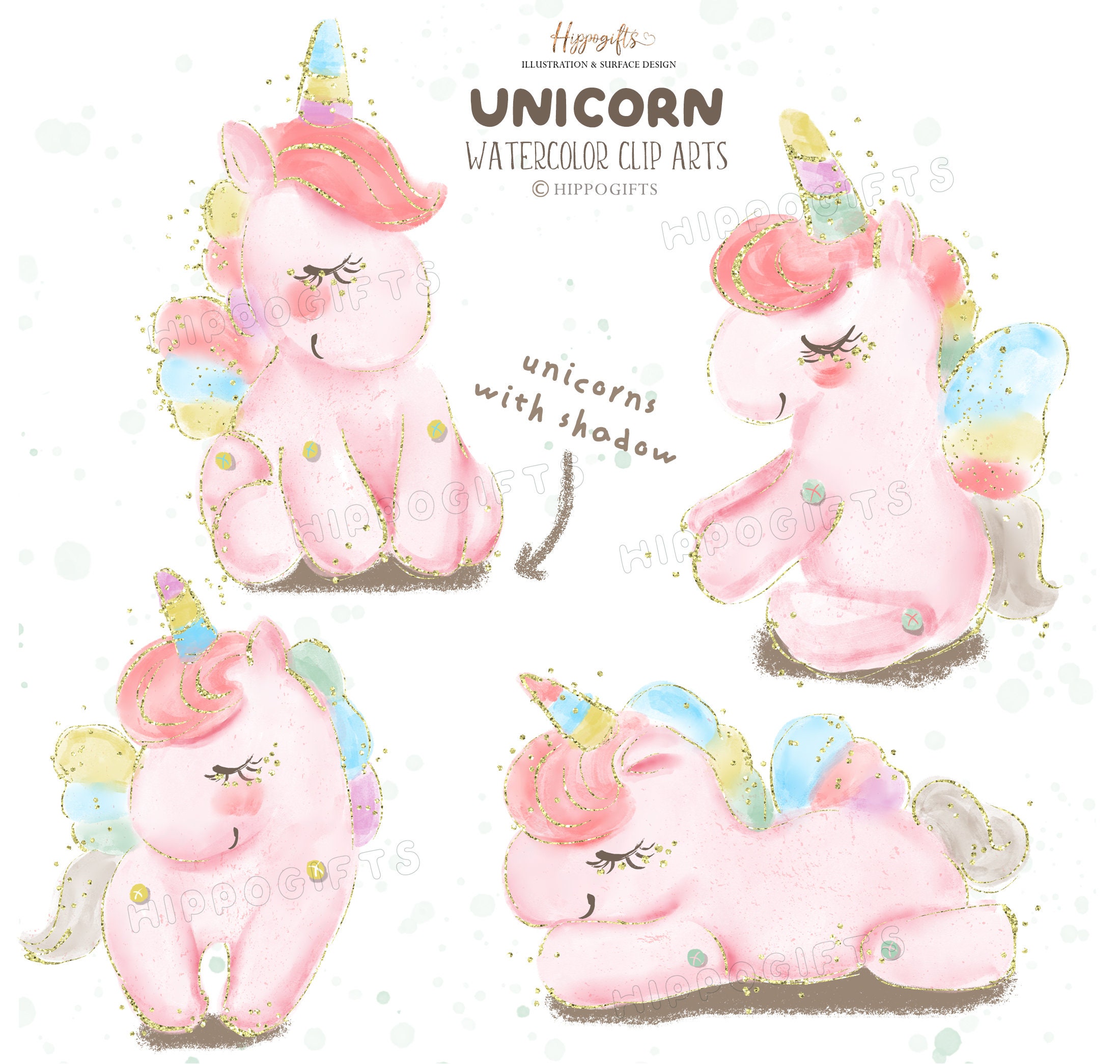 Watercolor Unicorn Clip Artsunicorn Illustrationwatercolor | Etsy