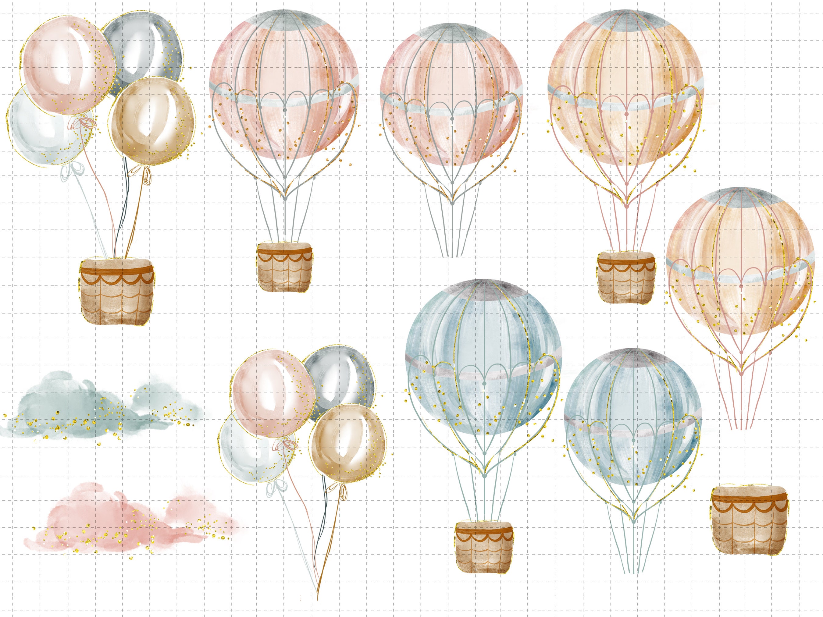 Hot Air Balloon Clip Arts Balloon Clip Arts Watercolor Hot - Etsy