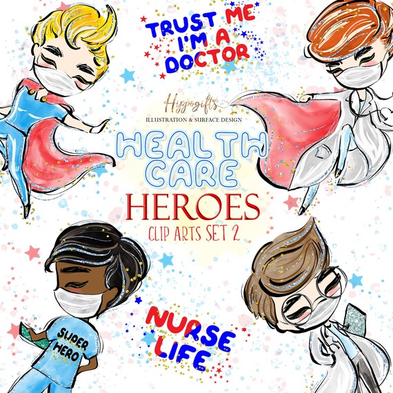 Health Care Heroes Clipartsmale Nurse With Capedoctor With - Etsy