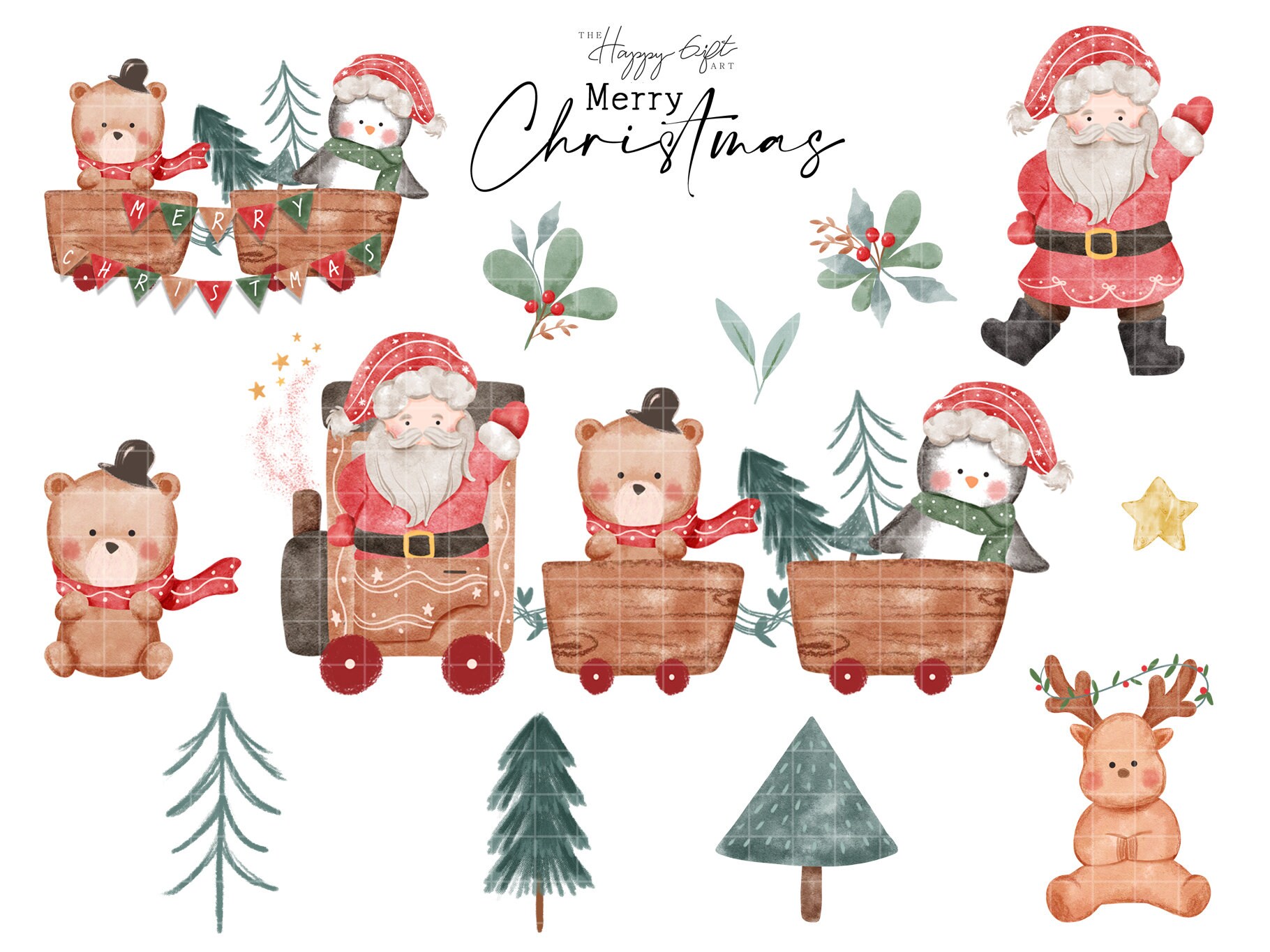 Christmas Watercolor Clipart Santa Claus Clipart Christmas - Etsy