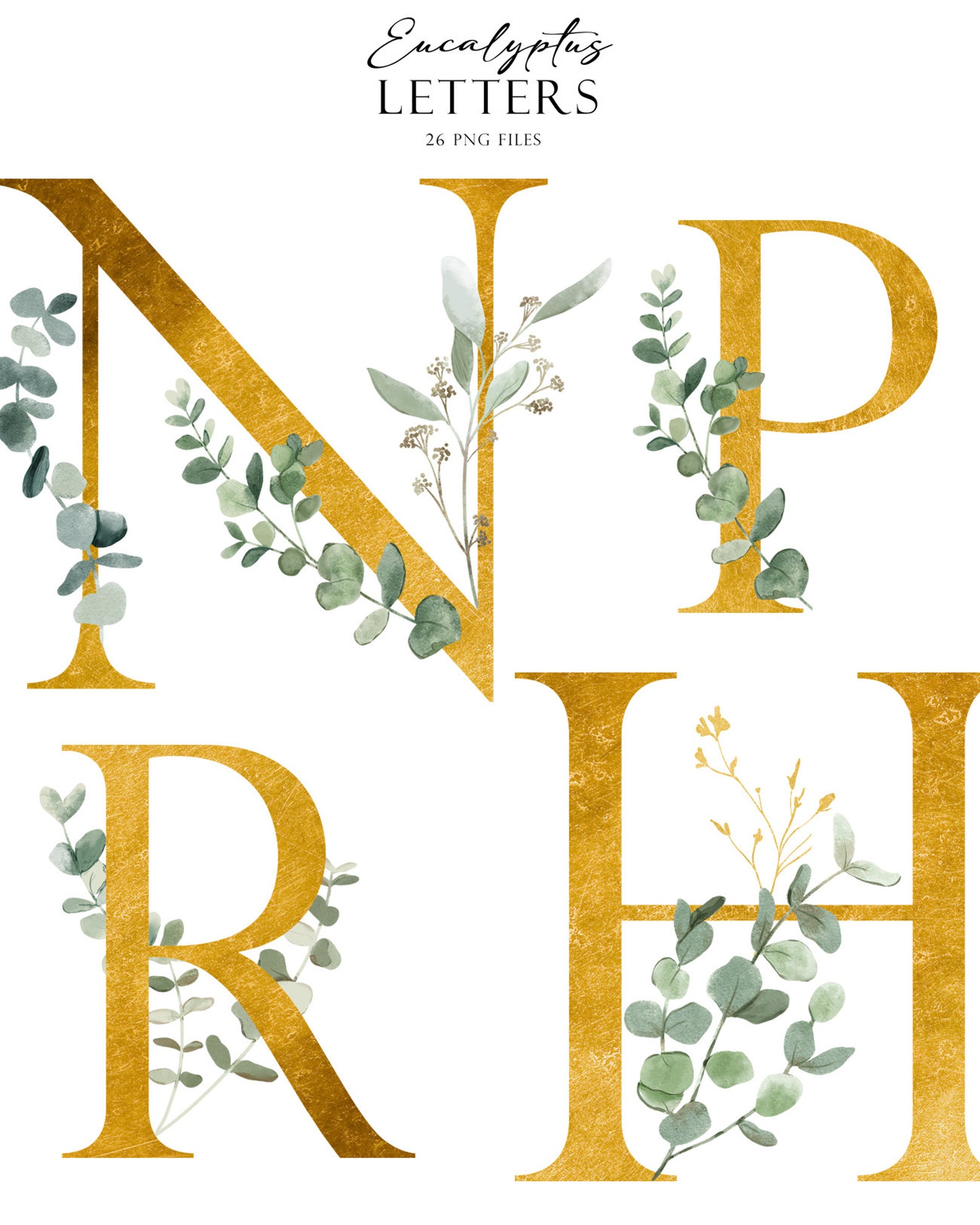 Eucalyorus Alphabet Clip Art Gold Alphabet Clip Art - Etsy
