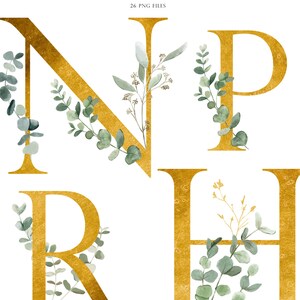 Eucalyorus Alphabet Clip Art , Gold Alphabet Clip Art , Eucalyptus ...