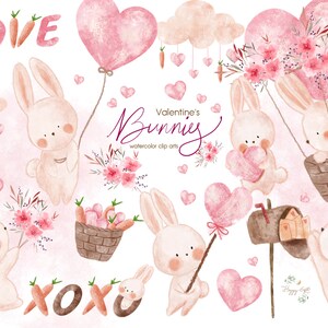 Valentine's Day Bunnies Clipart, Bunnies Watercolor Illustration ...