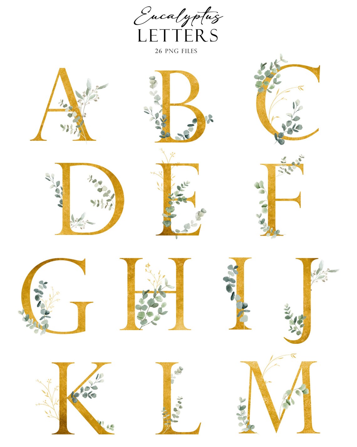 Eucalyorus Alphabet Clip Art Gold Alphabet Clip Art - Etsy