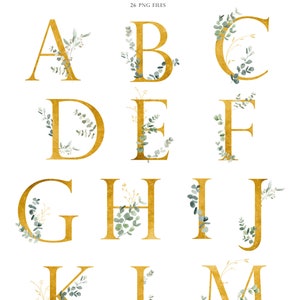 Eucalyorus Alphabet Clip Art , Gold Alphabet Clip Art , Eucalyptus ...