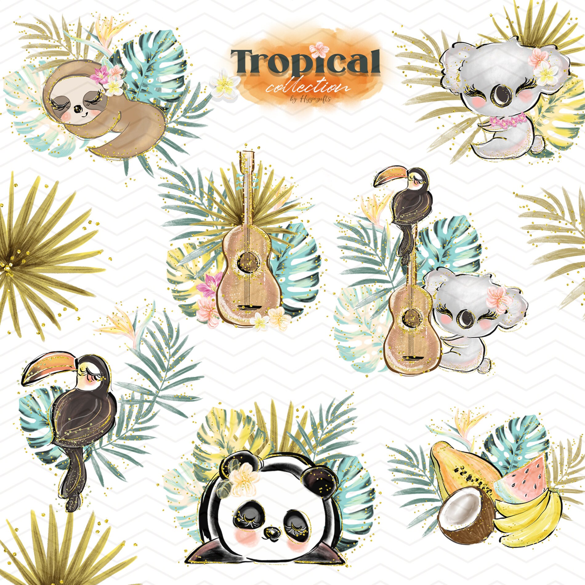 Tropical Illustrationtropical Animal Clip Artsummer Clip | Etsy