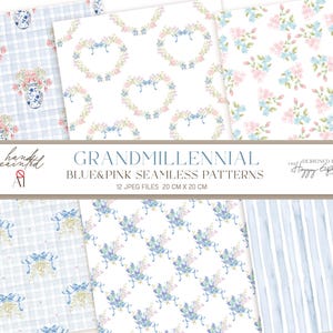 Watercolor Grandmillennial Seamless Patterns,pastel Patterns,vintage ...