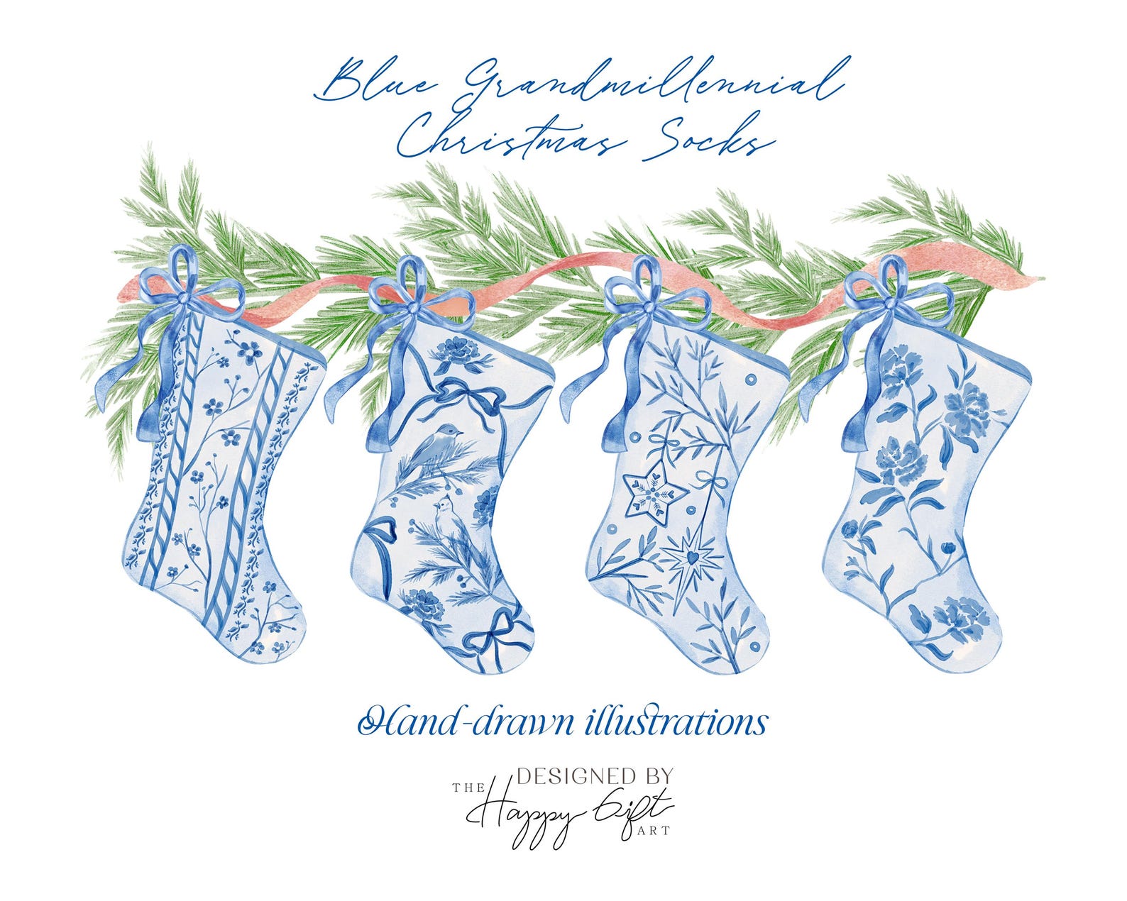 Christmas Chinoiserie Blue Socks Clipart - Christmas Socks PNG ...