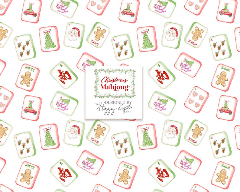 Christmas Mahjong Tiles Clipart – Mahjong Party PNG – Mahjong Seamless ...