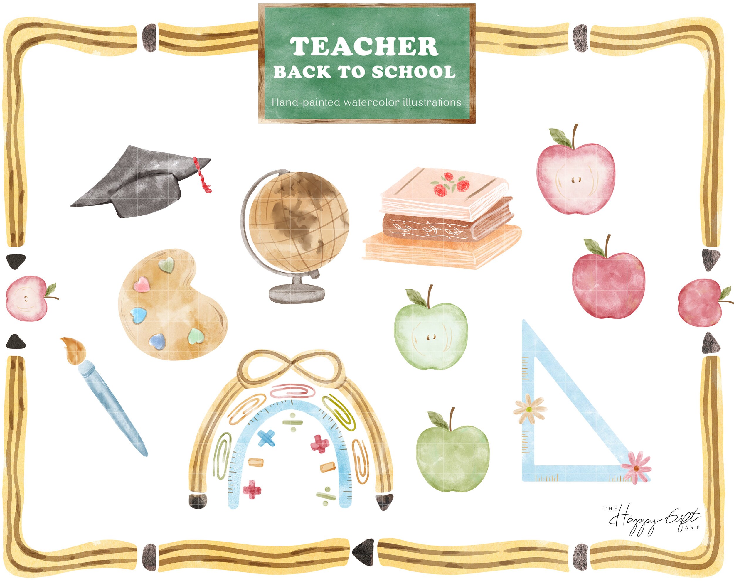 Teacher Back to School Watercolor Clip Arts Teacher Vintage Clip Arts ...
