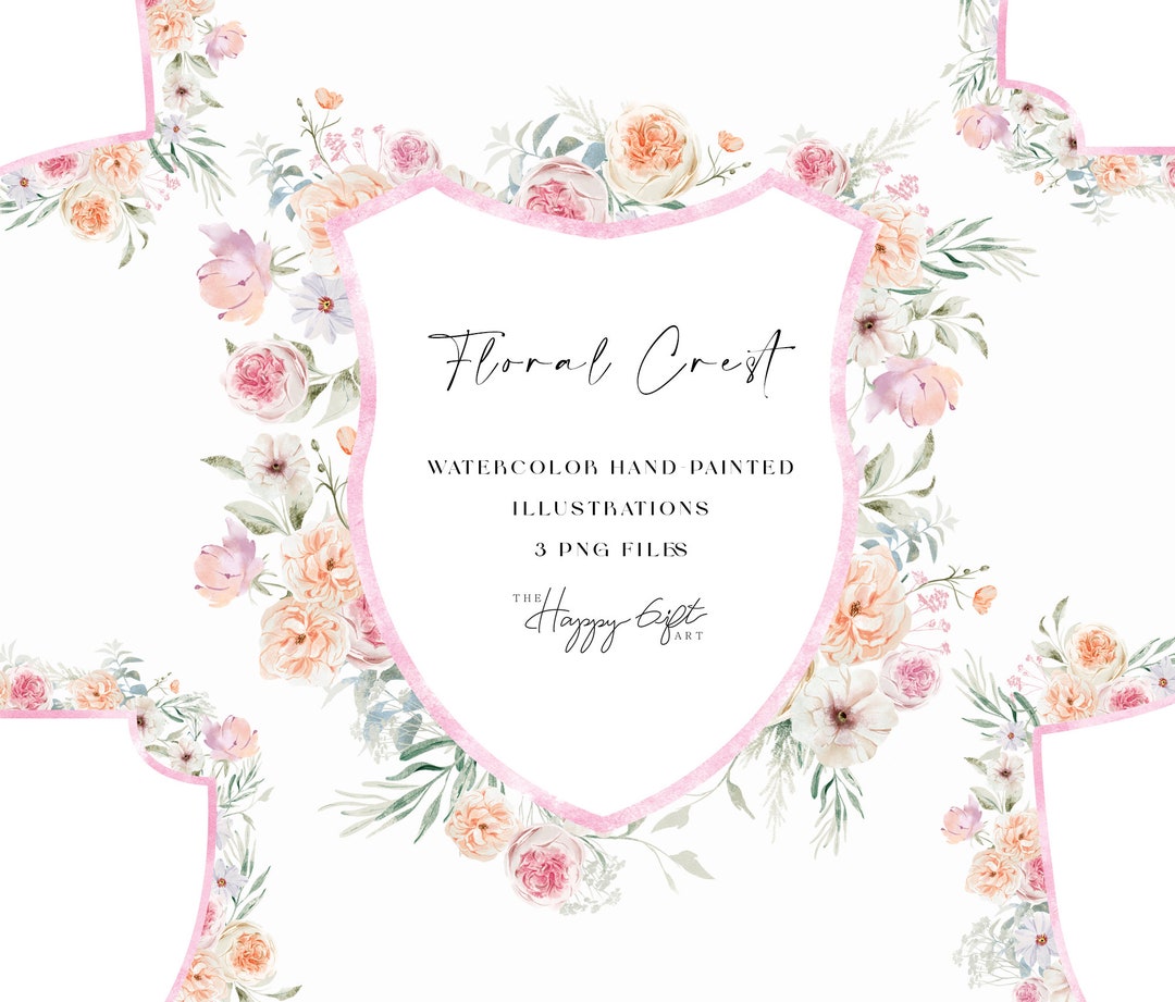 Floral Crest Watercolor Clipart - Baby Shower Crest Clipart - Pink ...
