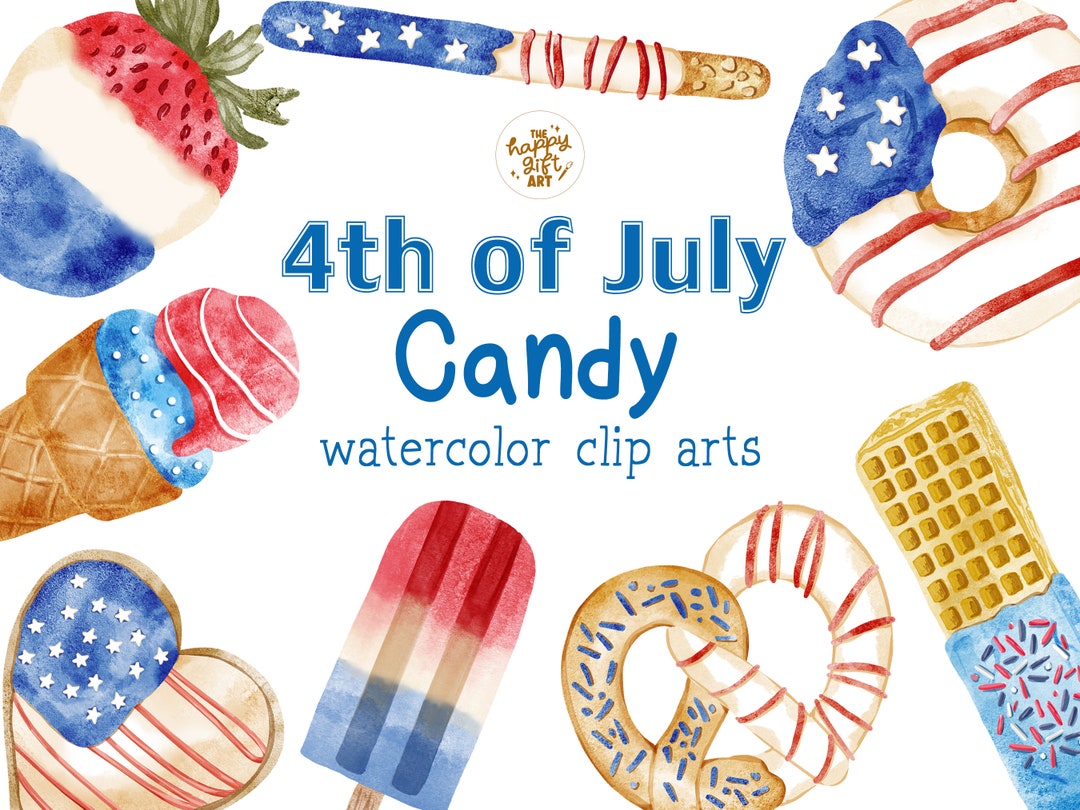 4th of July Candy Cliparts,patriotic Watercolor Clip Arts,independence ...