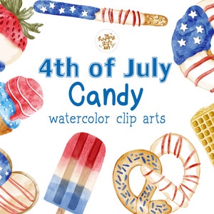 4th of July Candy Cliparts,patriotic Watercolor Clip Arts,independence ...