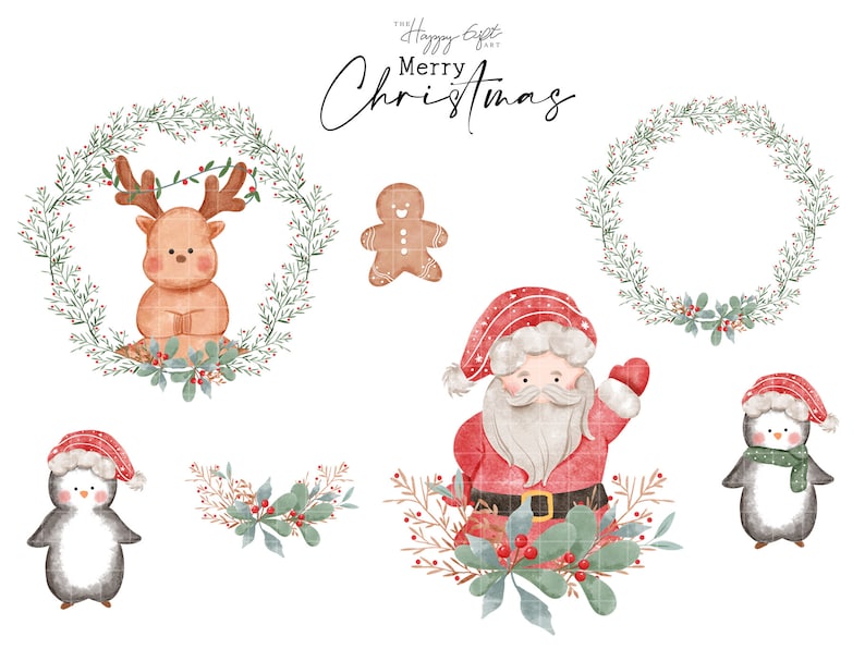 Christmas Watercolor Clipart Santa Claus Clipart Christmas - Etsy