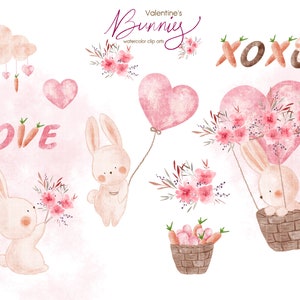 Valentine's Day Bunnies Clipart, Bunnies Watercolor Illustration ...