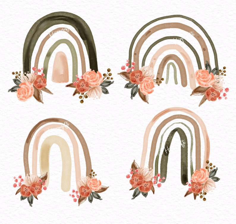 Watercolor Floral Rainbow Clipartrainbow Clipartrainbow PNG - Etsy