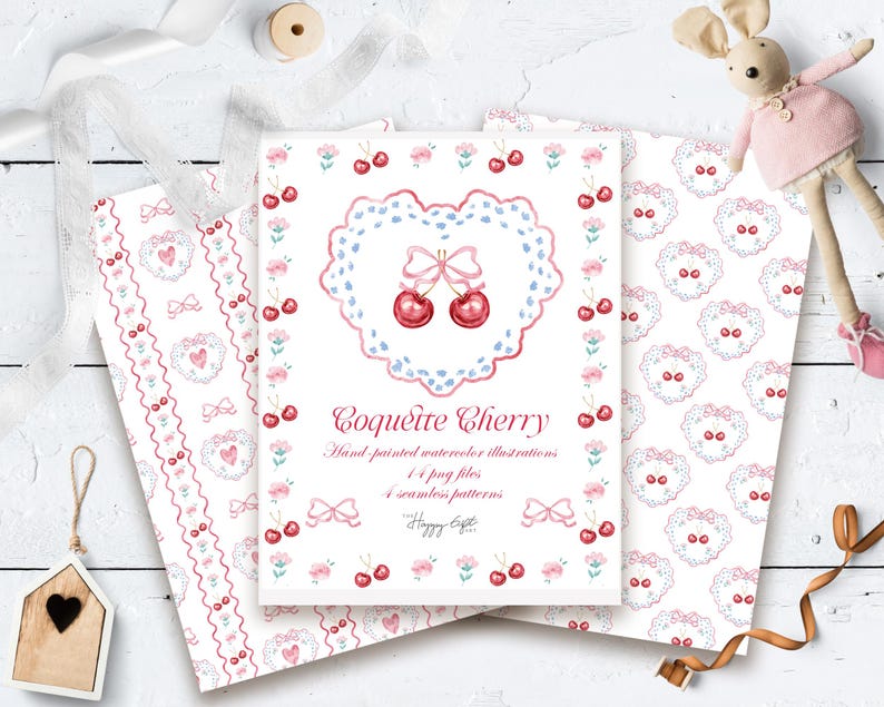 Coquette Cherry Watercolor Clip Art DIY Watercolor Clip Art Baby Shower ...