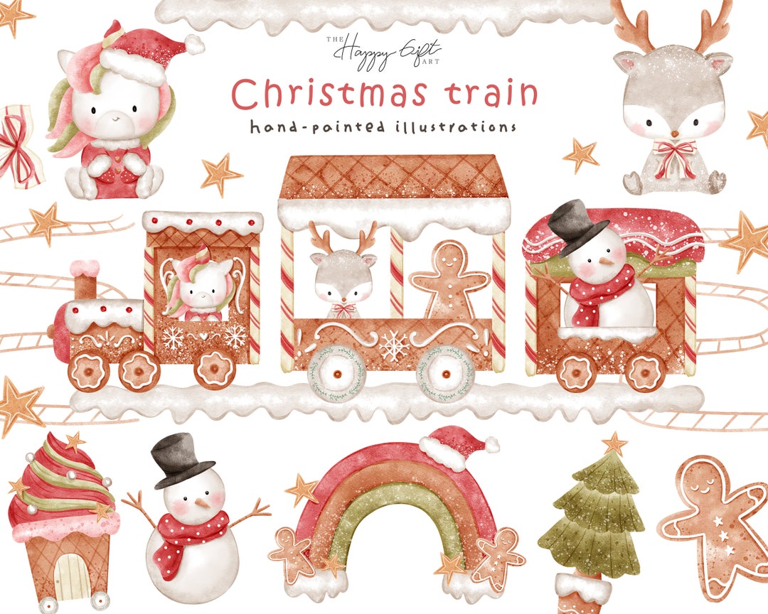 Christmas Train Clipart Christmas Watercolor Clipart Winter Clipart ...