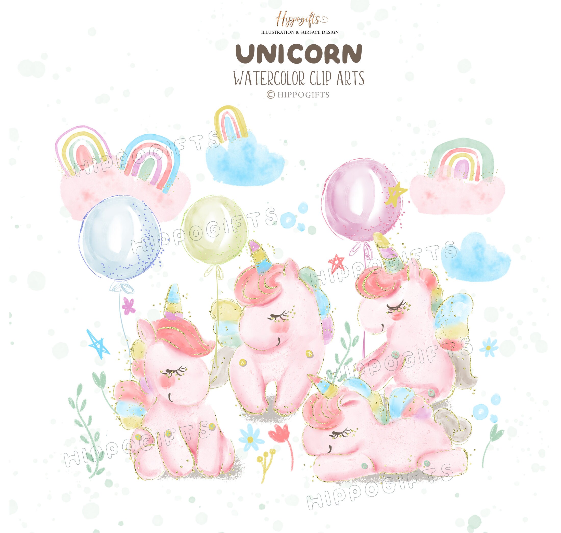 Watercolor Unicorn Clip Artsunicorn Illustrationwatercolor | Etsy