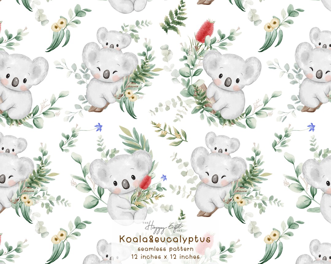 Koala With Eucalyptus Seamless Pattern - Koala Pattern - Surface ...