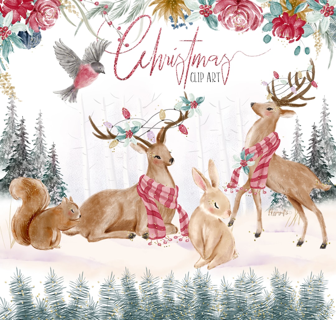 Woodland Christmas Clip Art, Animal Christmas Clip Art, Christmas ...