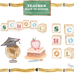 Teacher Back to School Watercolor Clip Arts Teacher Vintage Clip Arts ...