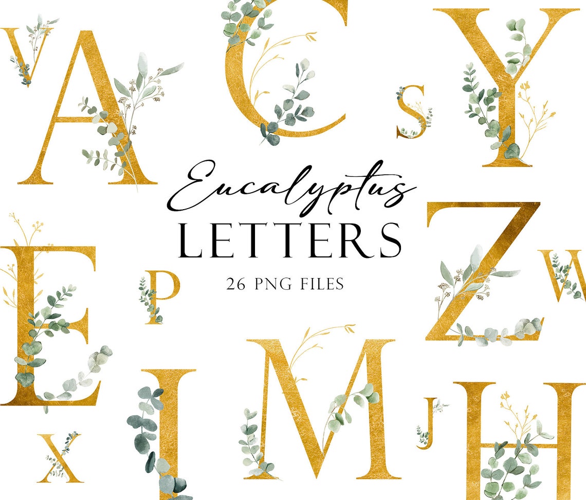 Eucalyorus Alphabet Clip Art Gold Alphabet Clip Art - Etsy