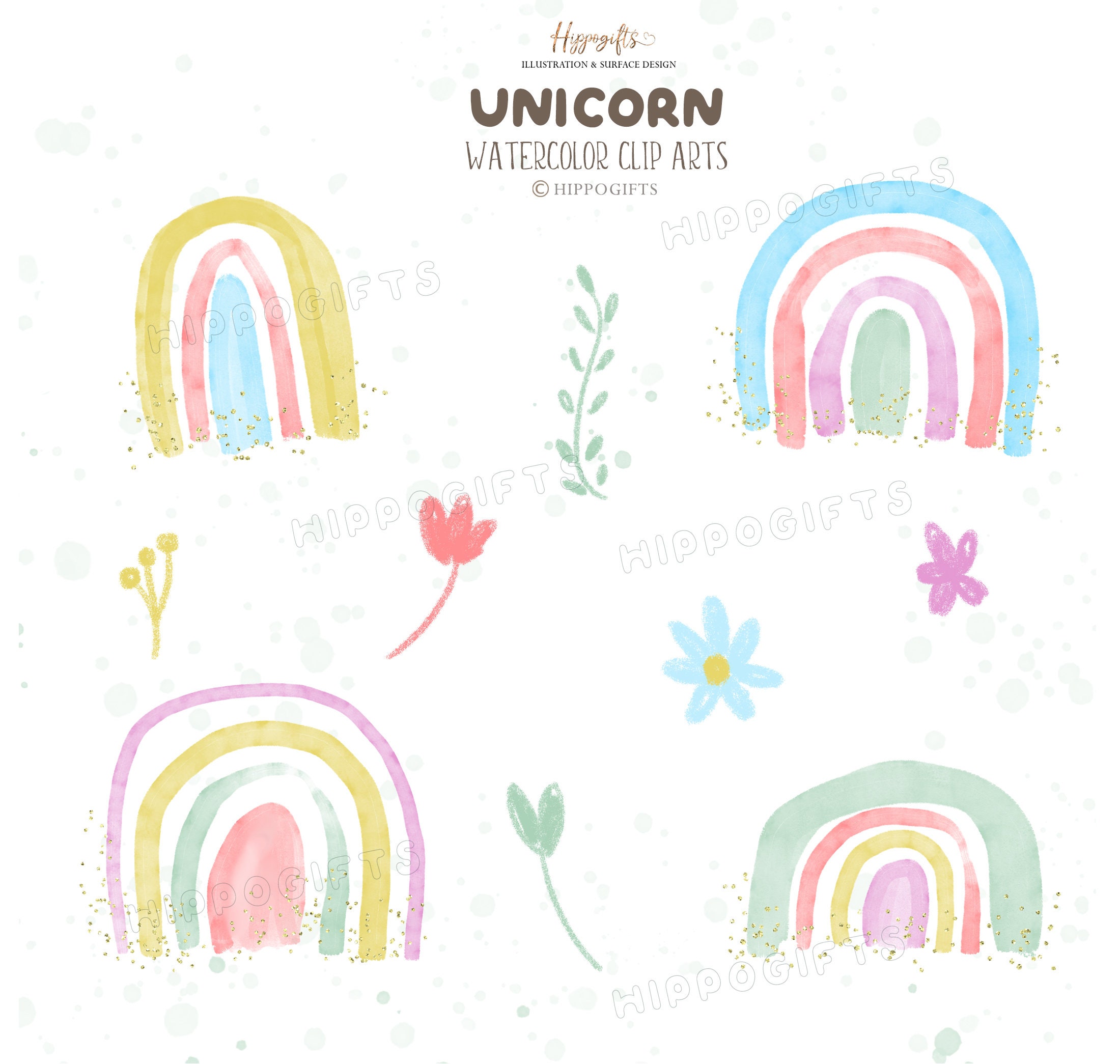 Watercolor Unicorn Clip Artsunicorn Illustrationwatercolor | Etsy