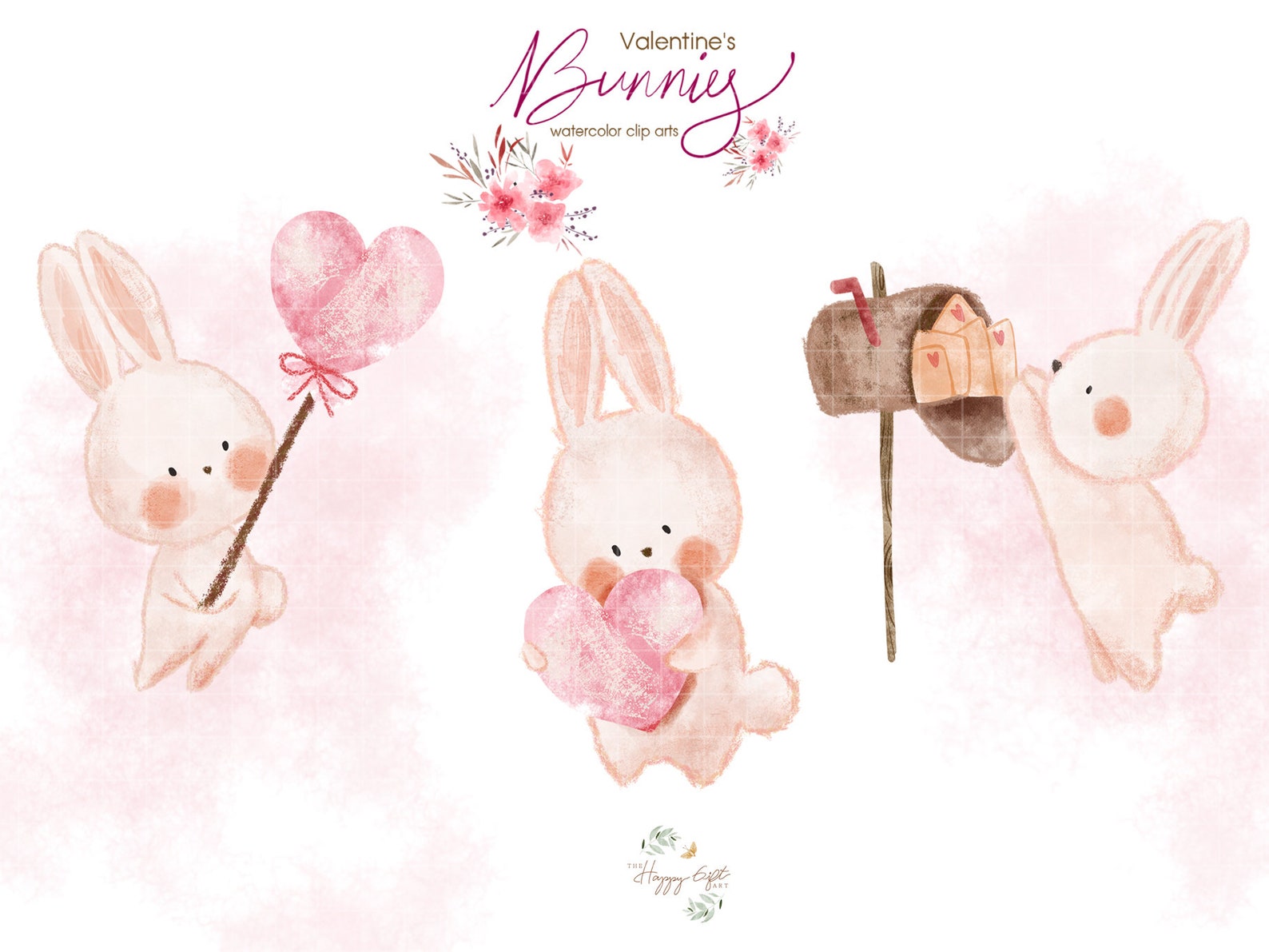 Valentine's Day Bunnies Clipart Bunnies Watercolor - Etsy