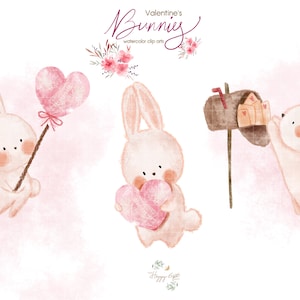 Valentine's Day Bunnies Clipart, Bunnies Watercolor Illustration ...