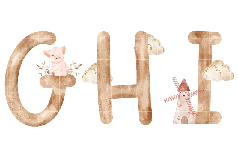 Farm Alphabet Clipart Letters Illustrationsabc - Etsy