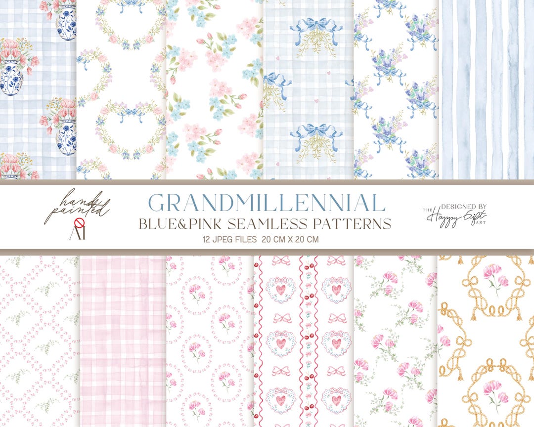 Watercolor Grandmillennial Seamless Patterns,pastel Patterns,vintage ...